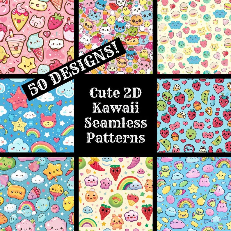 Cute Kawaii Seamless Pattern, 2D Digital Paper (digital Download) - Etsy