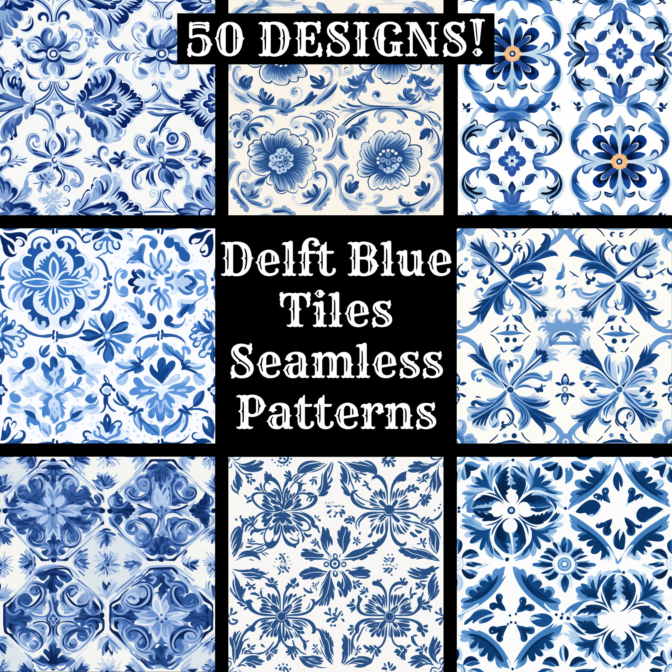 Delft Blue Tile Seamless Patterns: Scrapbook Paper (digital Download ...
