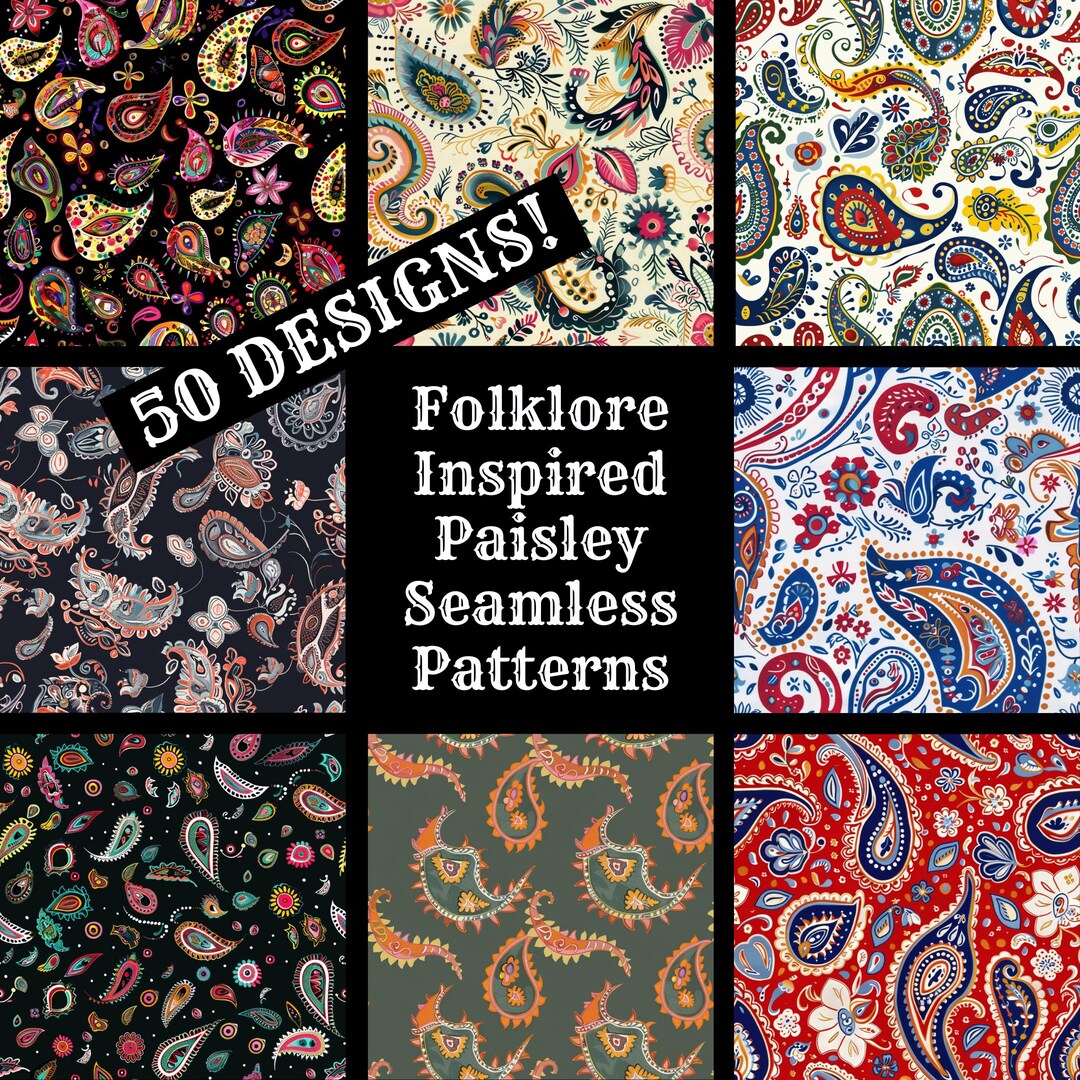 Folklore Inspired Paisley Seamless Digital Paper, Printable Scrapbook ...