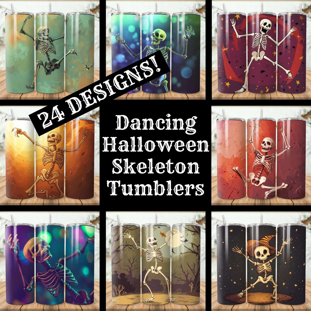 Halloween Skeleton Tumbler Wrap Bundle: Dancing Skeletons, 24 Designs ...