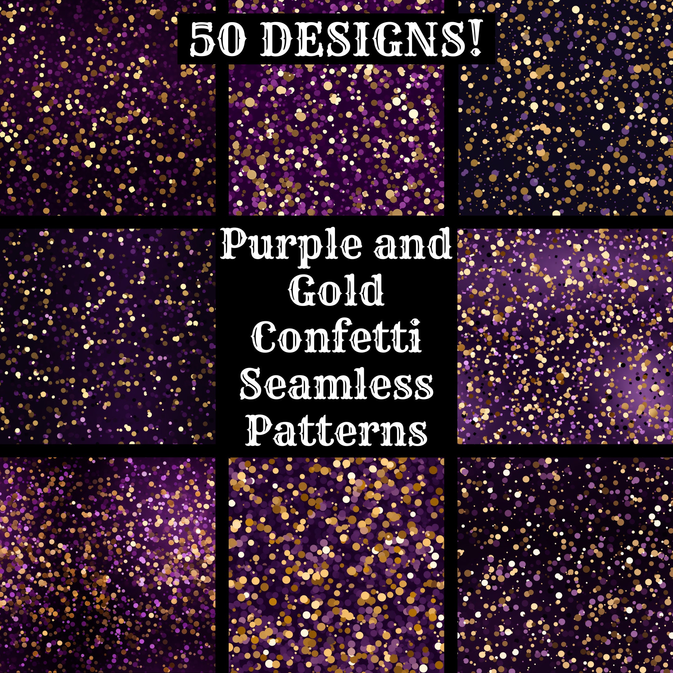 Purple and Gold Confetti Seamless Digital Paper Printable - Etsy