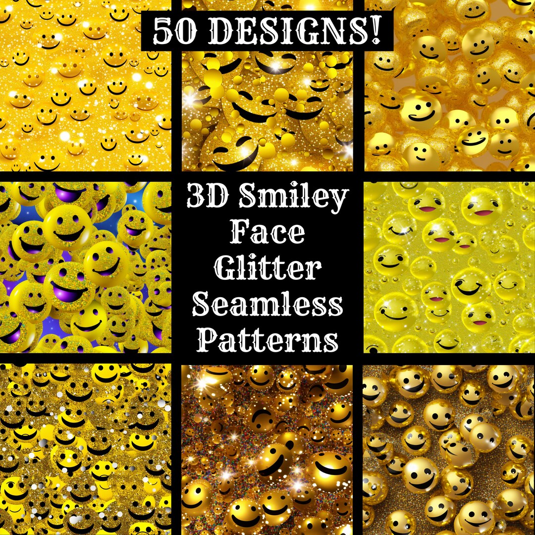 3D Smiley Face Glitter Seamless Digital Paper, Printable Scrapbook ...