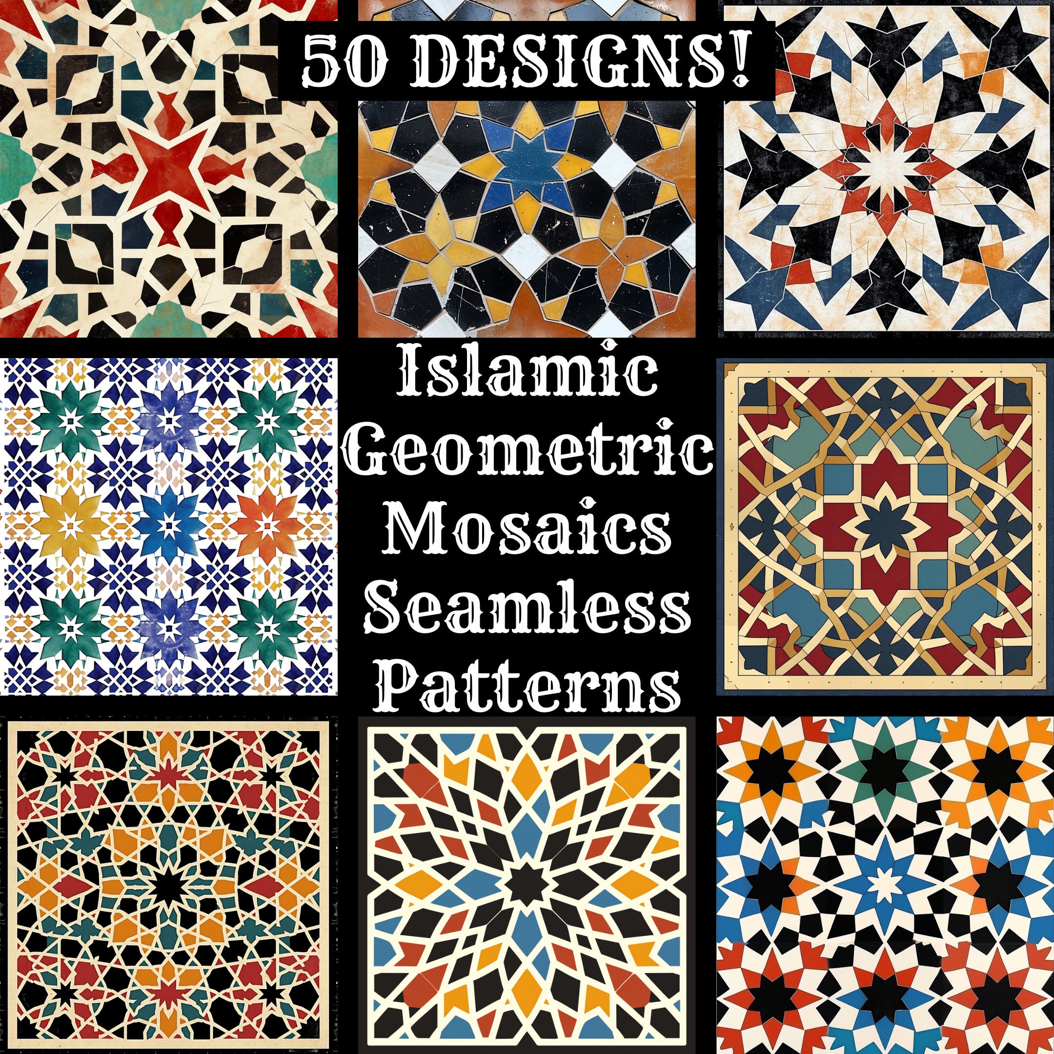 Islamic Geometric Mosaics Seamless Digital Paper, Printable Scrapbook ...