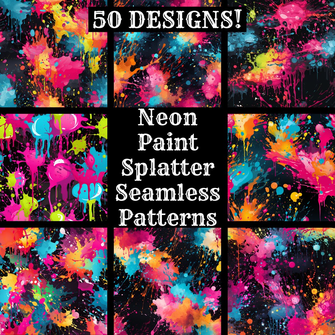 Neon Paint Splatter Seamless Digital Paper, Printable Scrapbook Paper ...