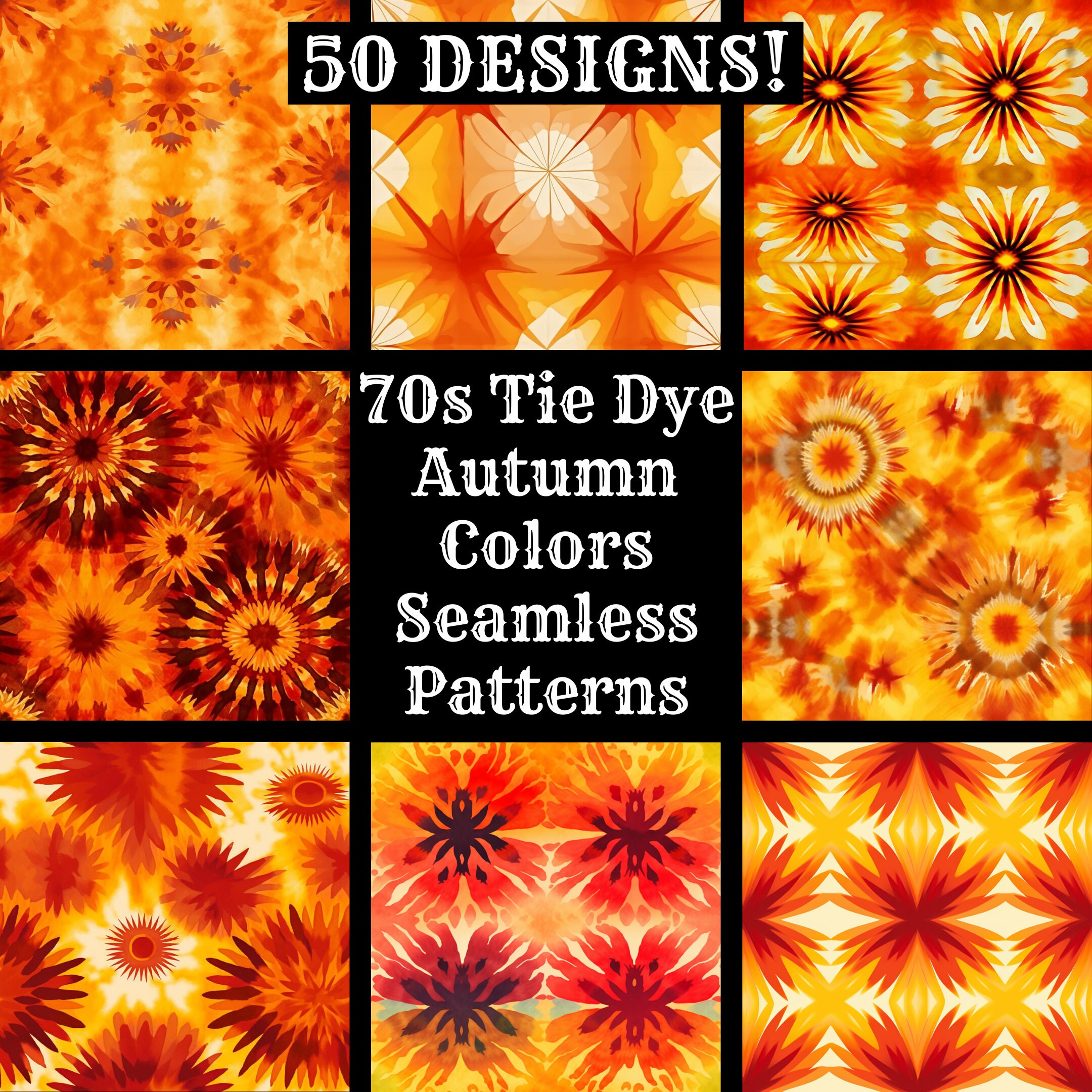 70s Tie Dye Autumn Colors Seamless Digital Paper, Printable Scrapbook ...
