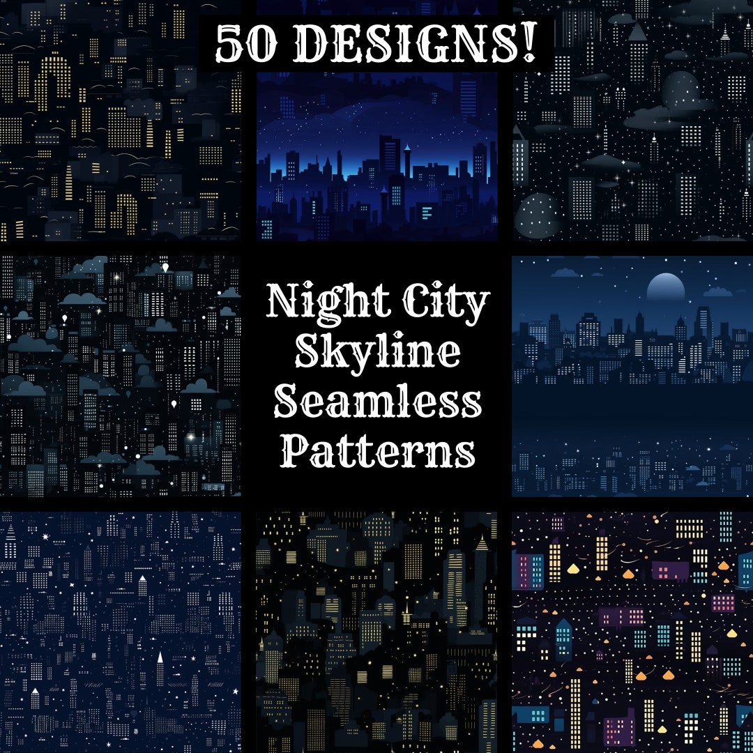 Night City Skyline Seamless Digital Paper, Printable Scrapbook Paper ...