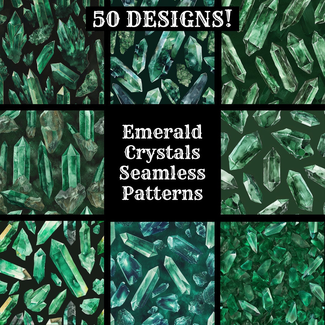 Emerald Crystals Seamless Digital Paper, Printable Scrapbook Paper ...
