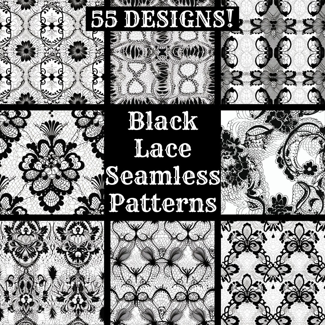 Black Lace Seamless Digital Paper, Printable Scrapbook Paper Seamless ...