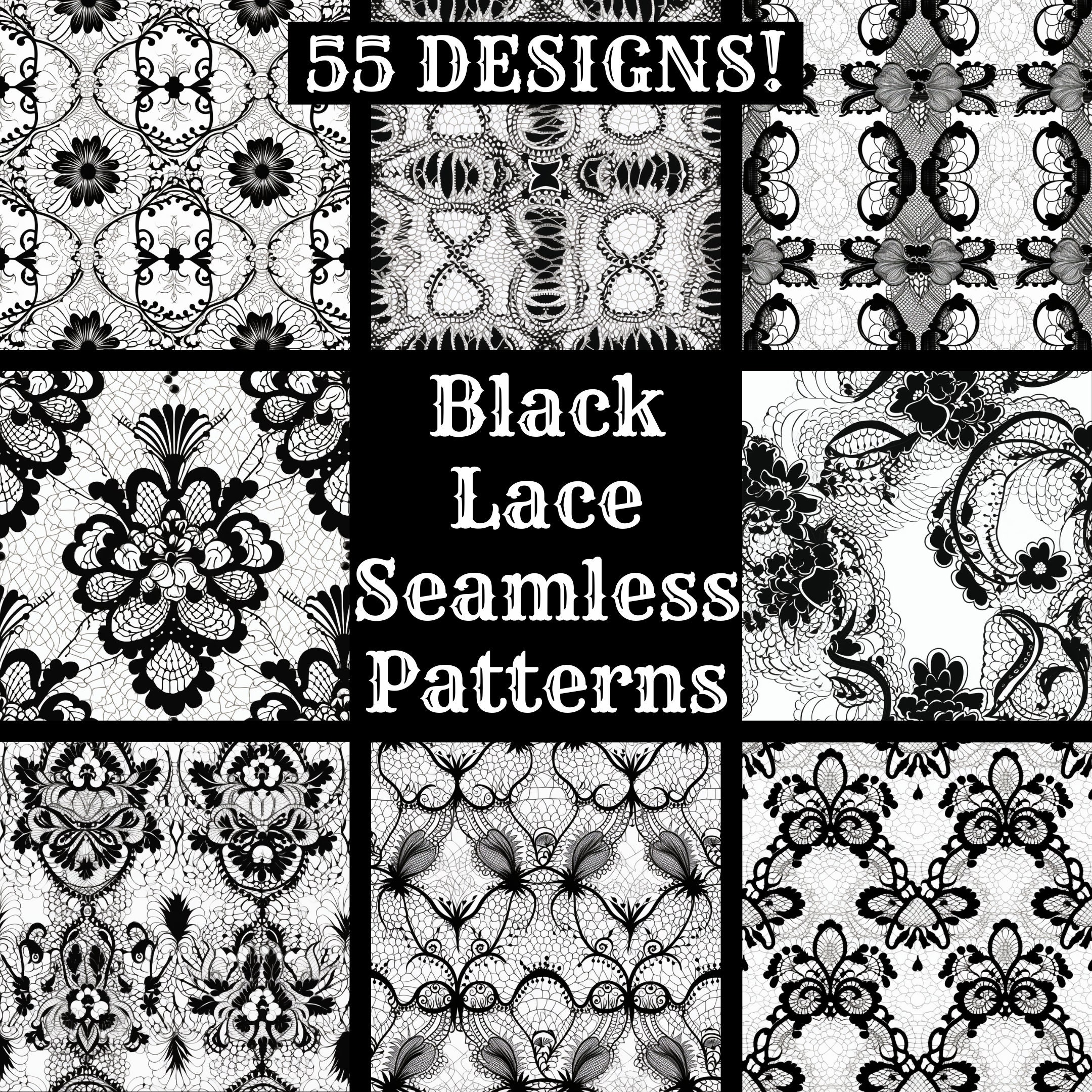 Black Lace Seamless Digital Paper, Printable Scrapbook Paper Seamless ...