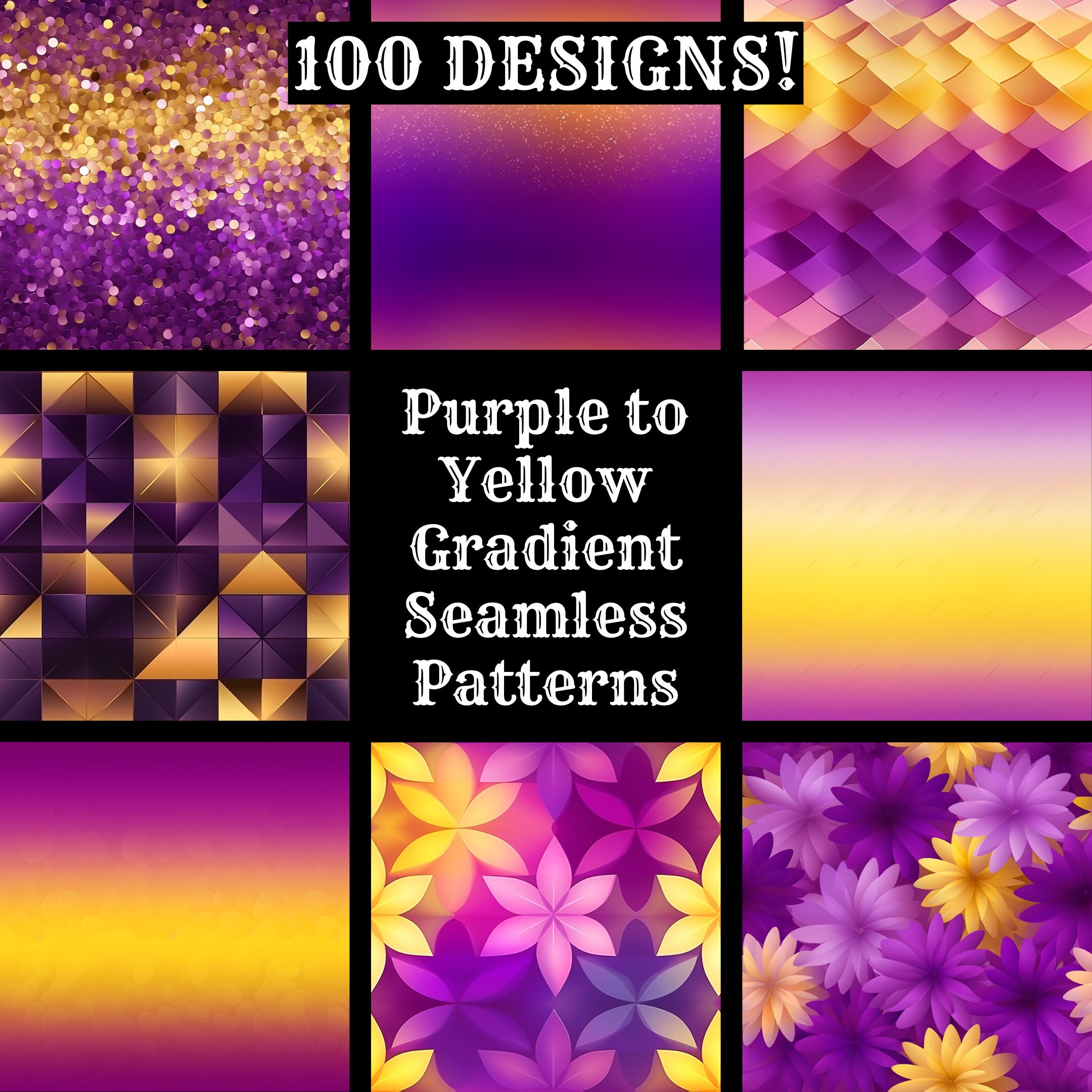 Purple to Yellow Gradient Seamless Digital Paper, Printable Scrapbook ...