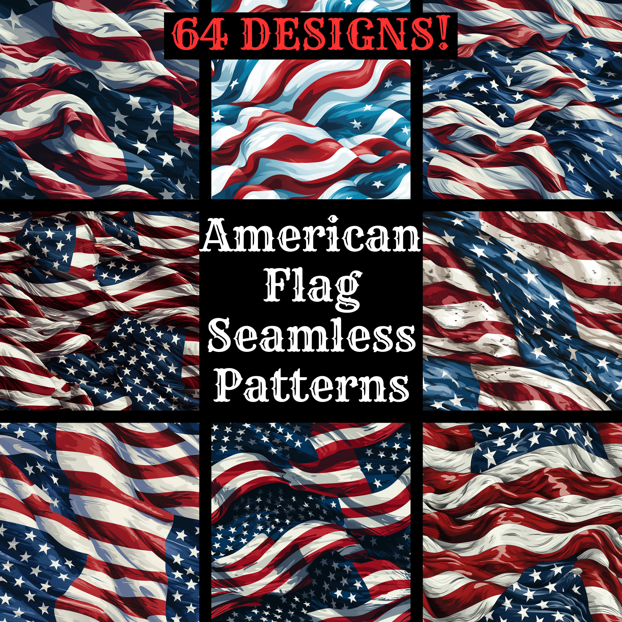 American Flag Seamless Pattern: Patriotic Digital Paper (PNG, 300 Dpi ...