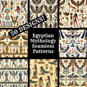 Egyptian Mythology Seamless Pattern: 50 PNG Digital Papers (digital ...