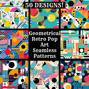 Geometrical Retro Pop Art Seamless Digital Paper, Printable Scrapbook ...