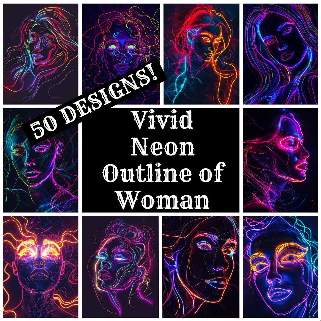 Neon Woman Outline Journal Paper: 50 PNG Designs (digital Download) - Etsy