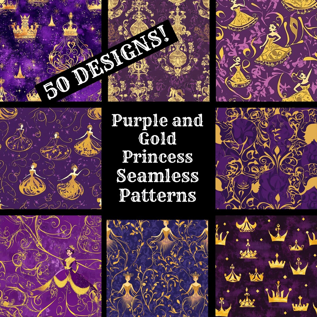 Purple and Gold Princess Seamless Patterns: Scrapbook Paper (digital ...