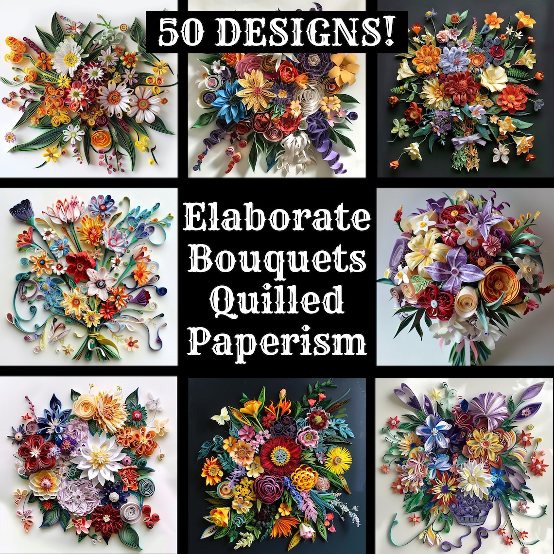 Elaborate Bouquets Quilled Paper: Digital Scrapbook Paper (PNG) - Etsy