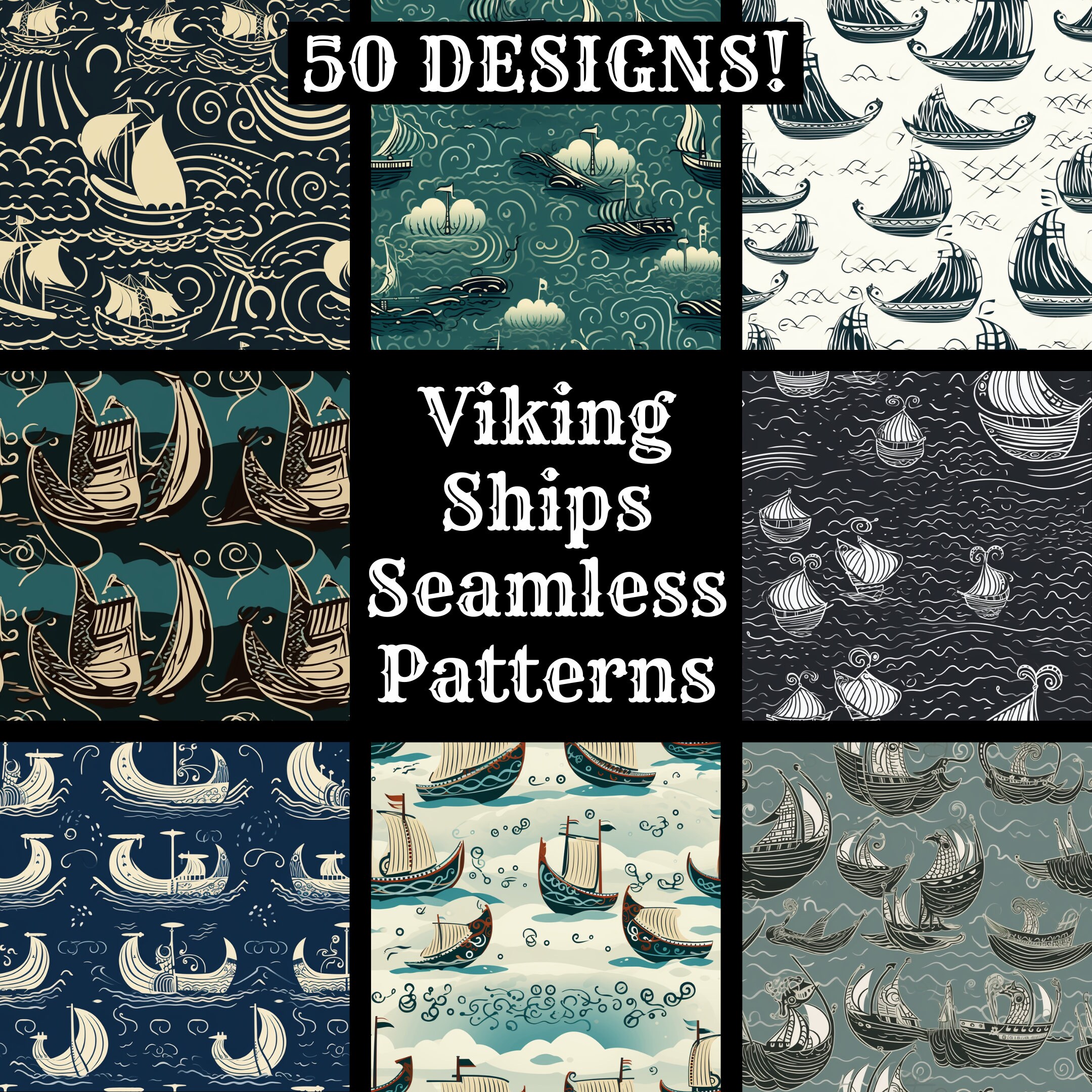 Viking Ships Seamless Digital Paper, Printable Scrapbook Paper Seamless ...