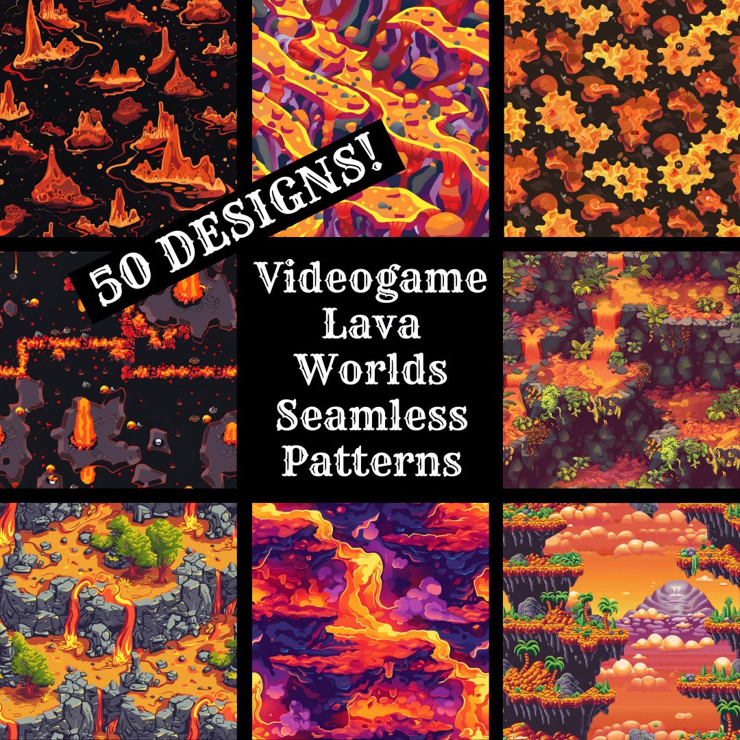 Videogame Lava Worlds Seamless Digital Paper, Printable Scrapbook Paper ...