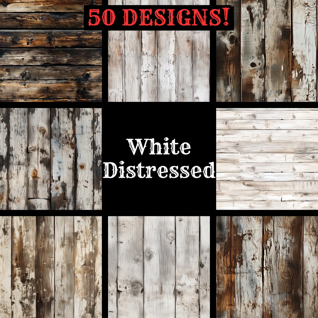 White Distressed Wood Textures: Seamless Digital Paper (PNG, 1024x1024 ...