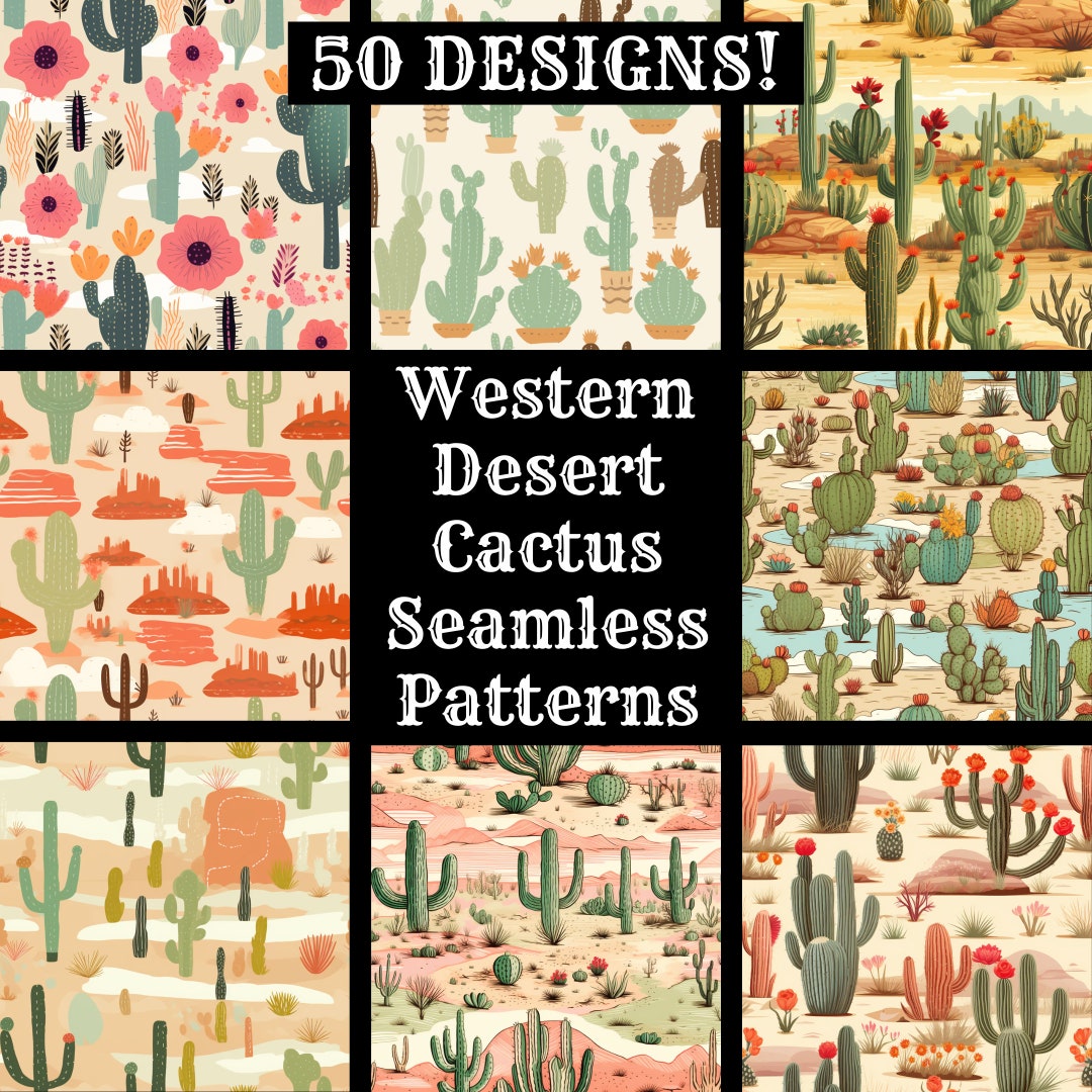 Western Desert Cactus Seamless Digital Paper, Printable Scrapbook Paper ...