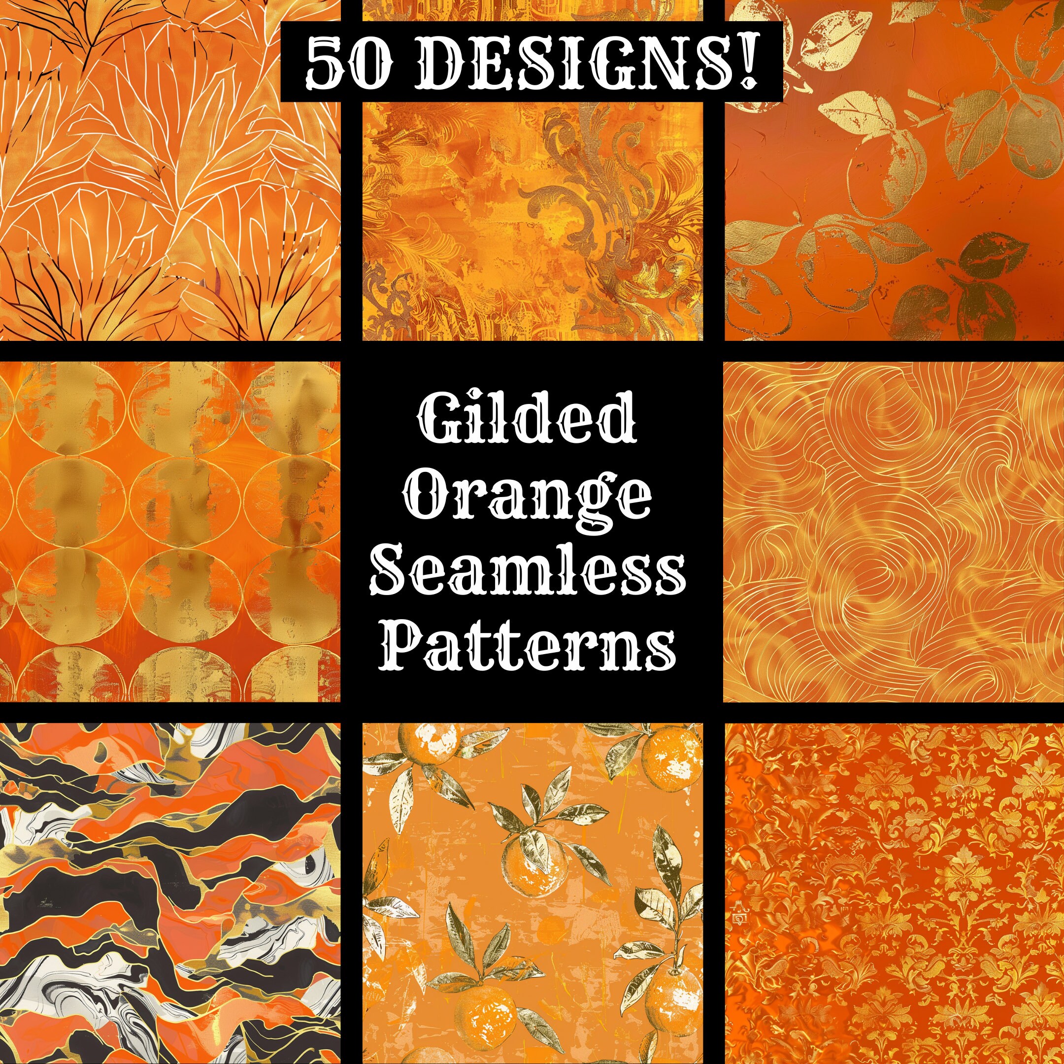 Gilded Orange Seamless Digital Paper, Gilded Orange Printable Scrapbook ...