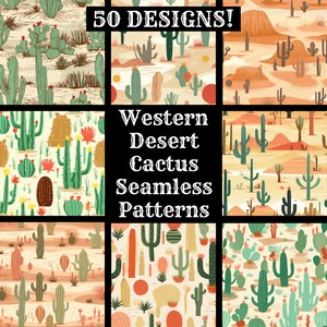 Western Desert Cactus Seamless Digital Paper, Printable Scrapbook Paper ...