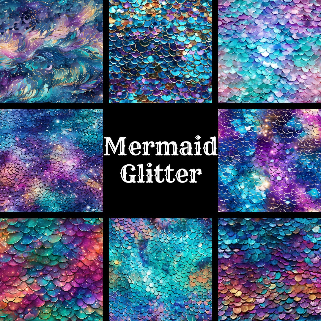 Mermaid Glitter Digital Paper: Rainbow Hues, Seamless PNG (digital ...