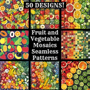 Fruit and Vegetable Mosaics Seamless Digital Paper, Printable Scrapbook ...