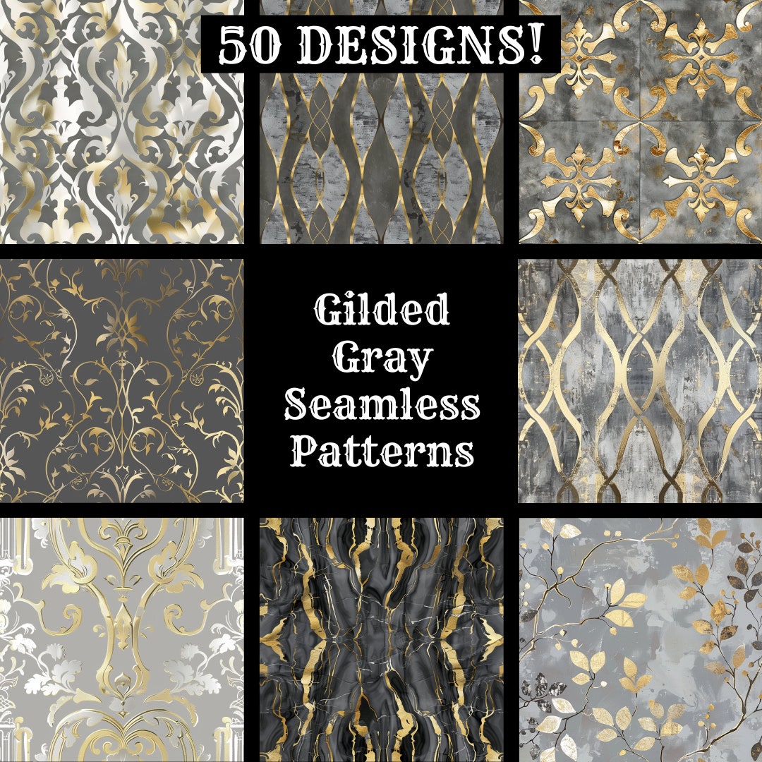 Gilded Gray Seamless Digital Paper, Gilded Gray Printable Scrapbook Paper Seamless Textures ...