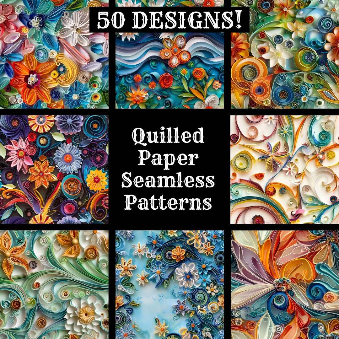 Quilled Paper Seamless Digital Paper, Quilled Paper Printable Scrapbook ...