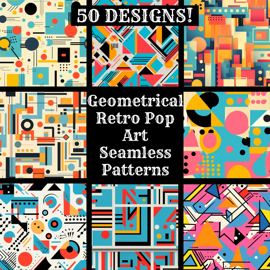 Geometrical Retro Pop Art Seamless Digital Paper, Printable Scrapbook ...