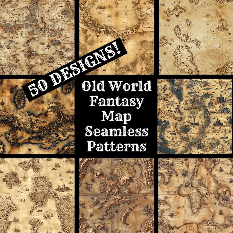 Old World Fantasy Map Seamless Patterns: Scrapbook Paper (digital ...