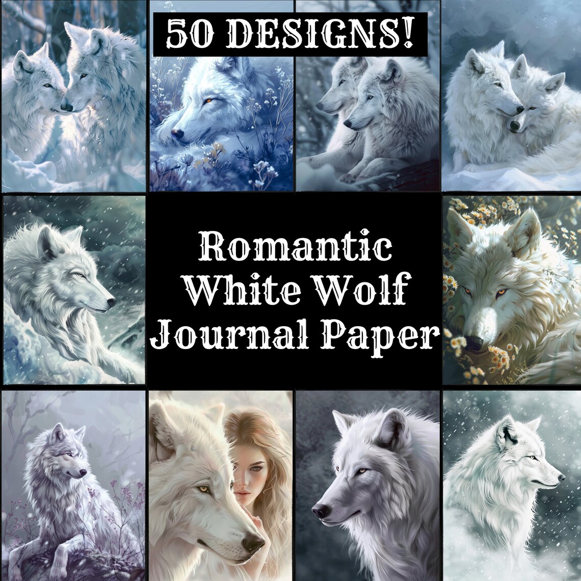 Romantic White Wolf Journal Paper, Romantic White Wolf Printable Paper ...