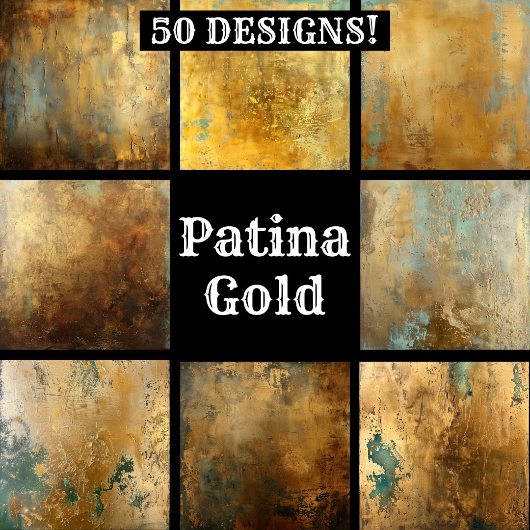 Patina Gold Digital Paper: Vintage Scrapbook & Journal (PNG, 12x12 ...