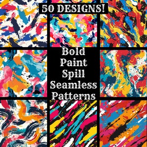 Bold Paint Spill Seamless Pattern: 50 PNG Digital Papers (digital ...