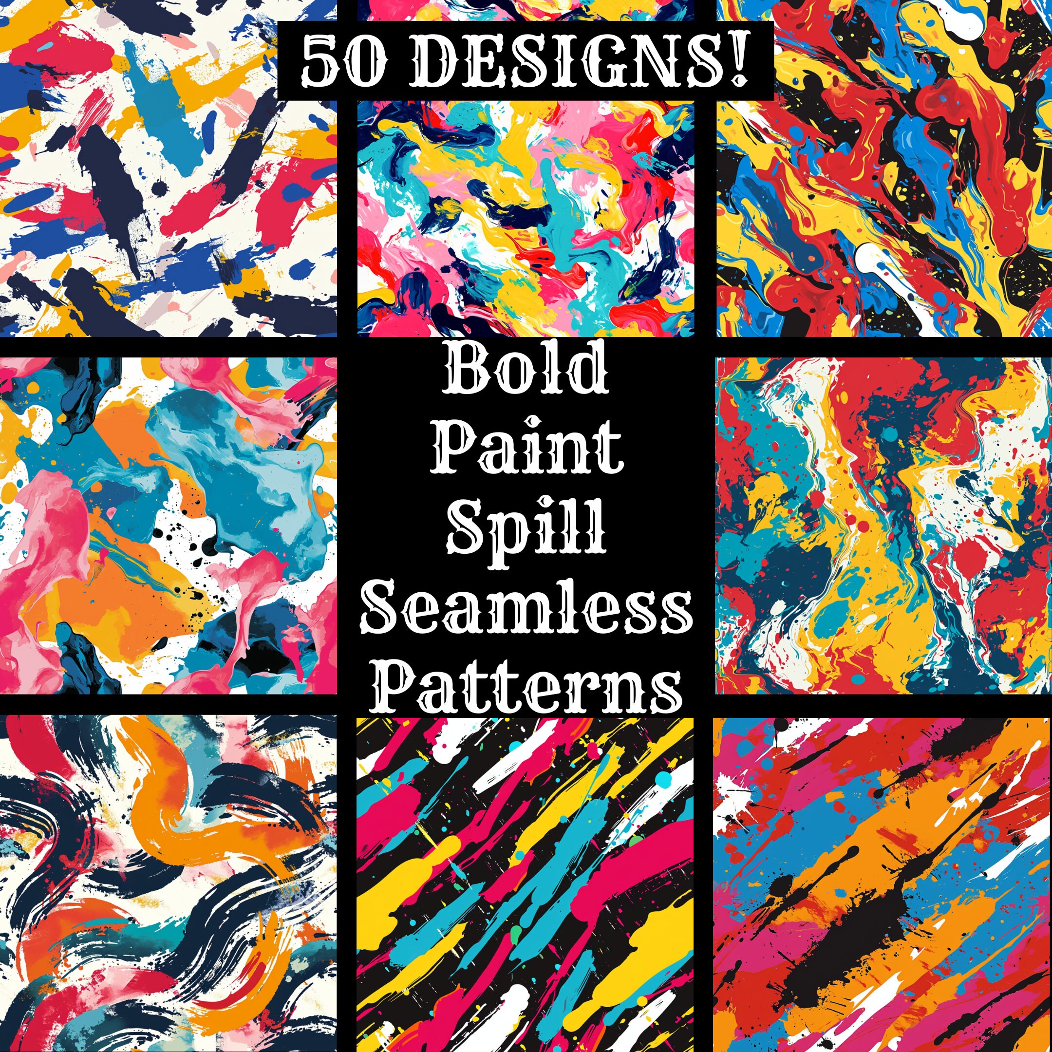 Bold Paint Spill Seamless Pattern: 50 PNG Digital Papers (digital ...