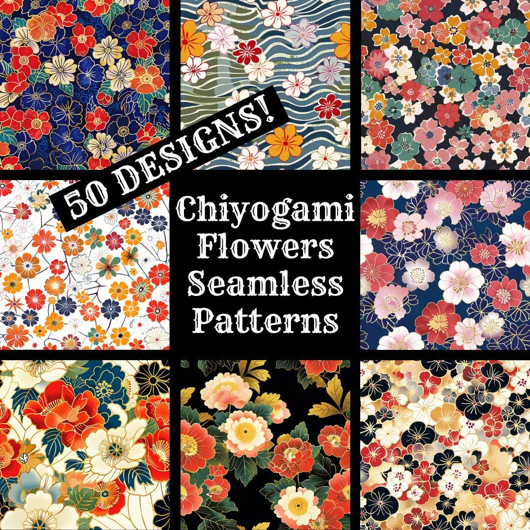Chiyogami Flowers Seamless Patterns: Japanese Paper (digital Download ...