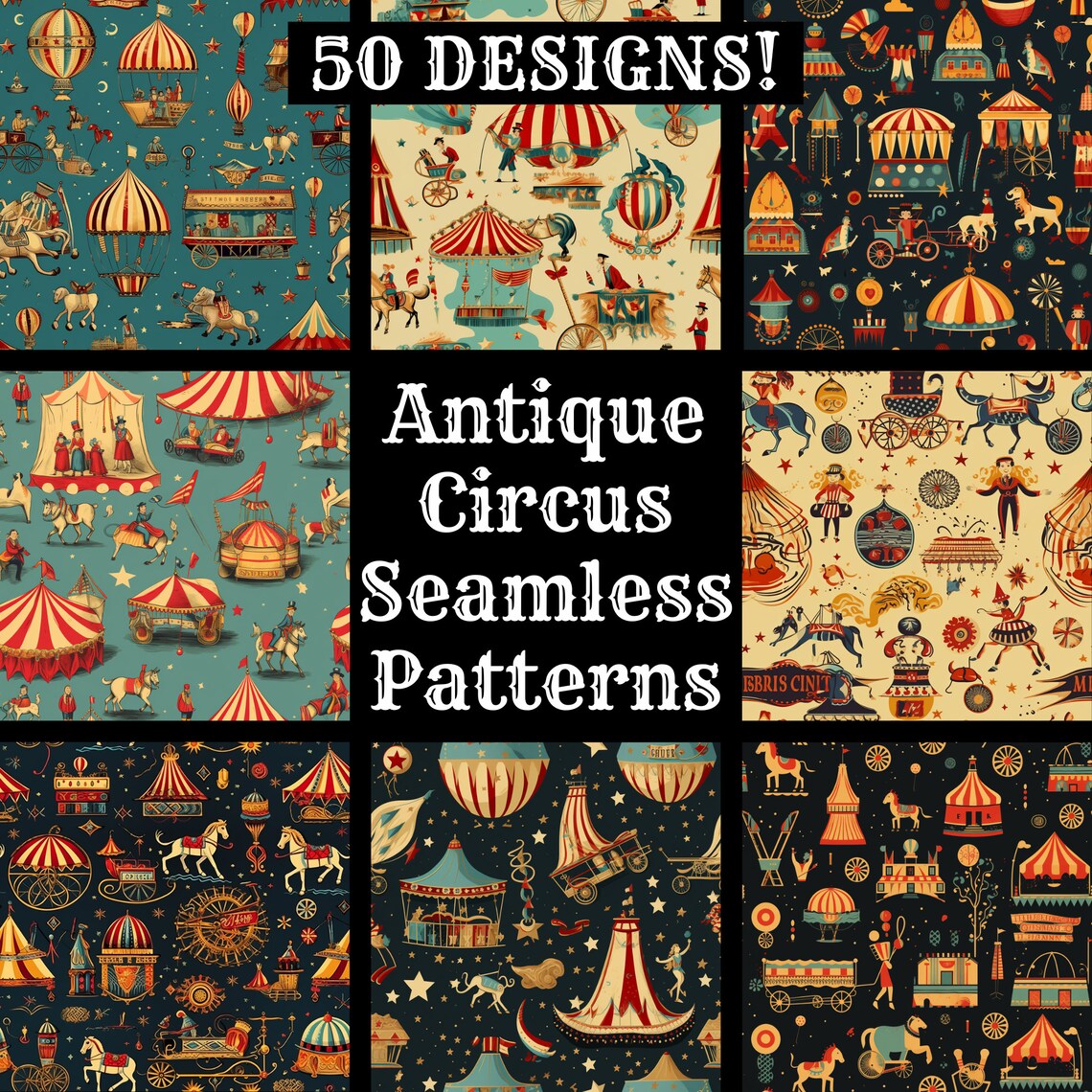 Antique Circus Seamless Digital Paper, Printable Scrapbook Paper ...