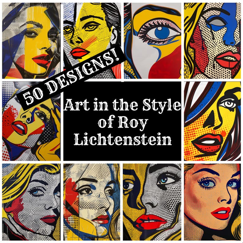Roy Lichtenstein Style Digital Paper: 50 PNG Art Journal Inserts (8 ...