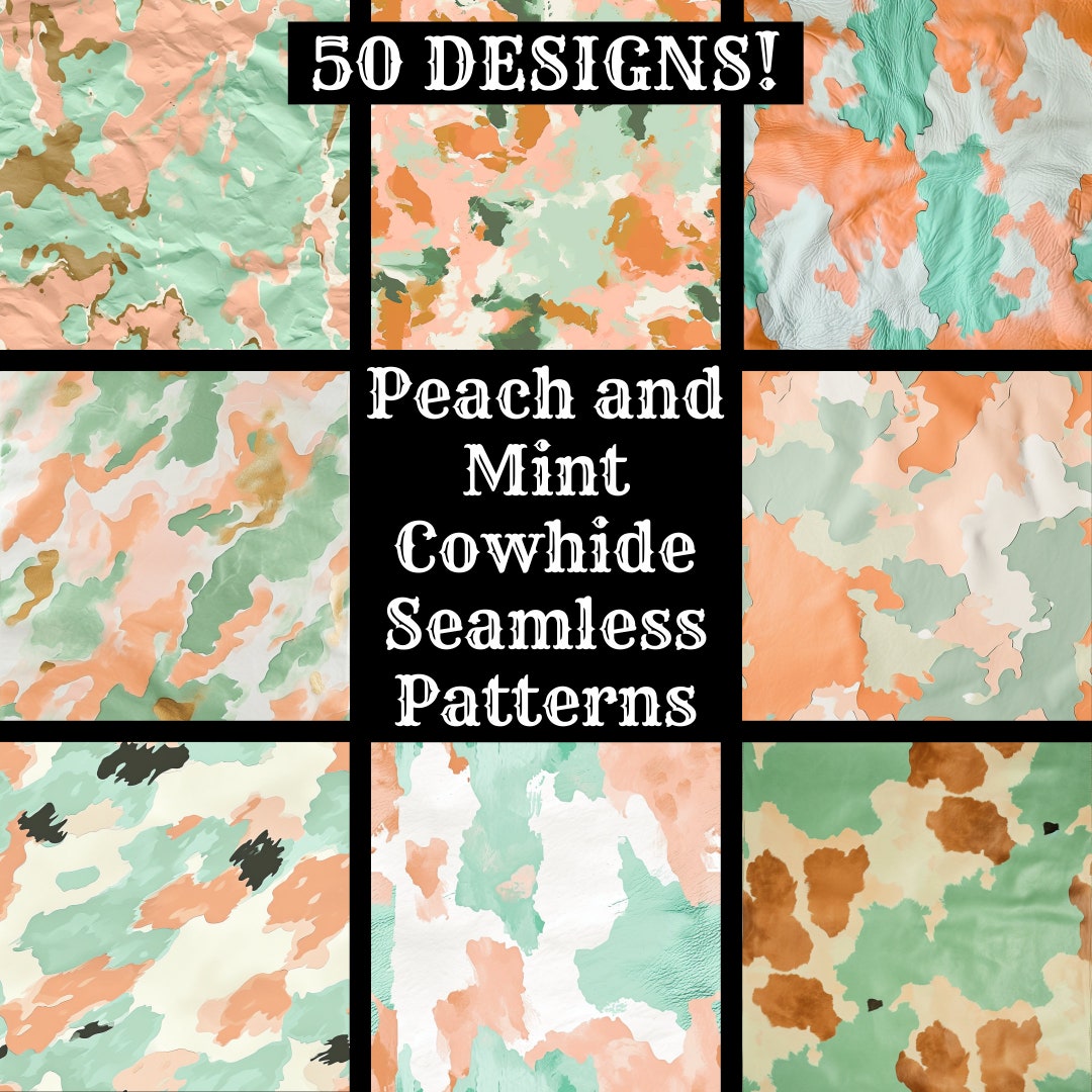 Peach and Mint Cowhide Seamless Digital Paper, Printable Scrapbook ...