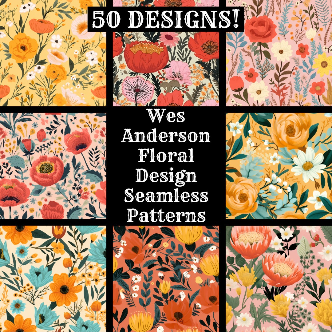 Wes Anderson Floral Seamless Pattern: 50 PNG Digital Papers (digital ...