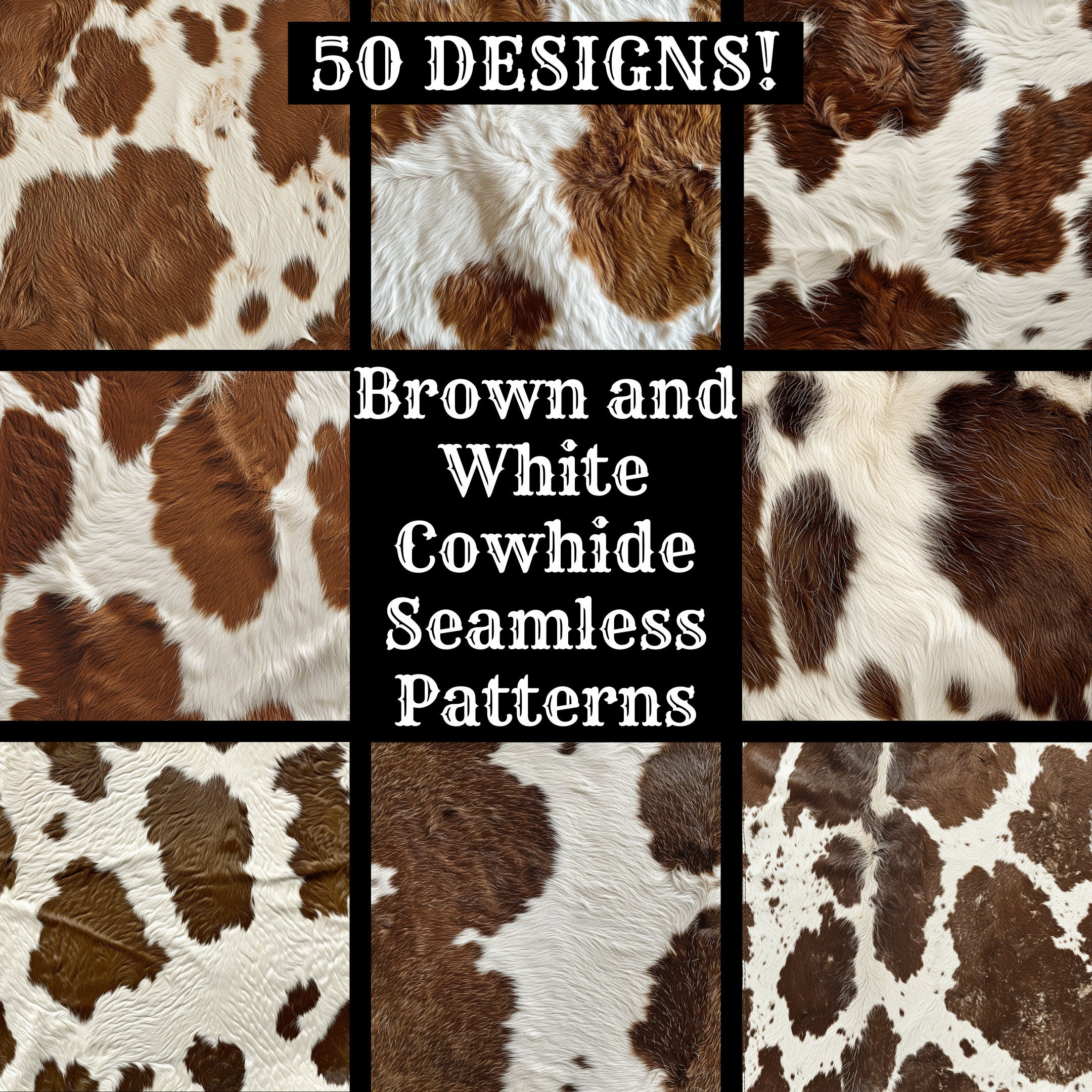 Cowhide Seamless Pattern: Brown and White Digital Paper (PNG) - Etsy