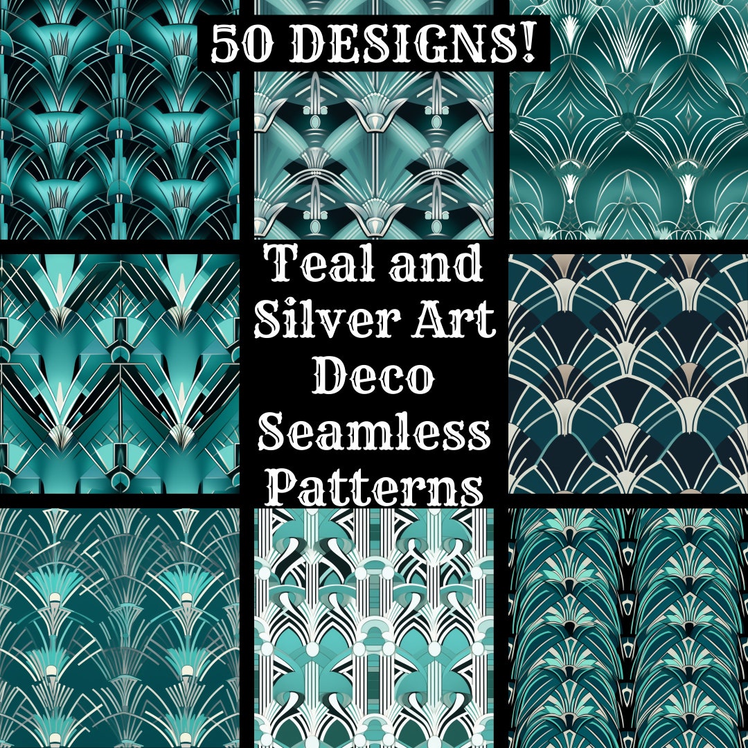 Teal and Silver Art Deco Seamless Digital Paper, Printable Scrapbook ...