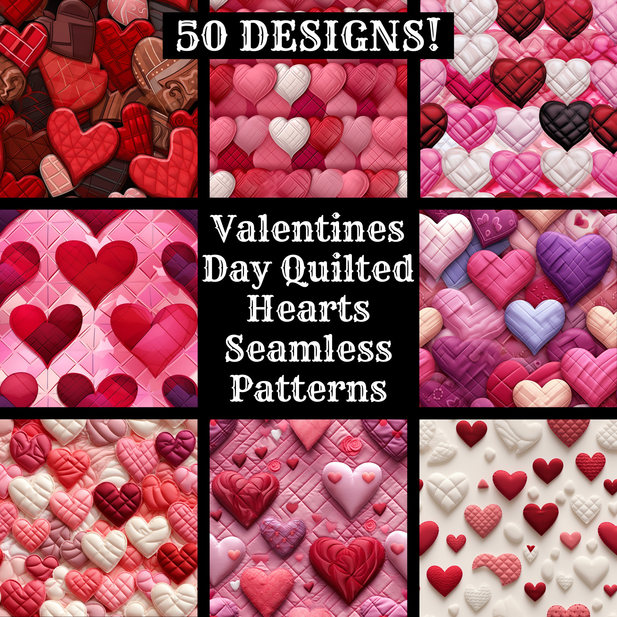 Valentines Day Quilted Hearts Seamless Digital Paper, Printable ...