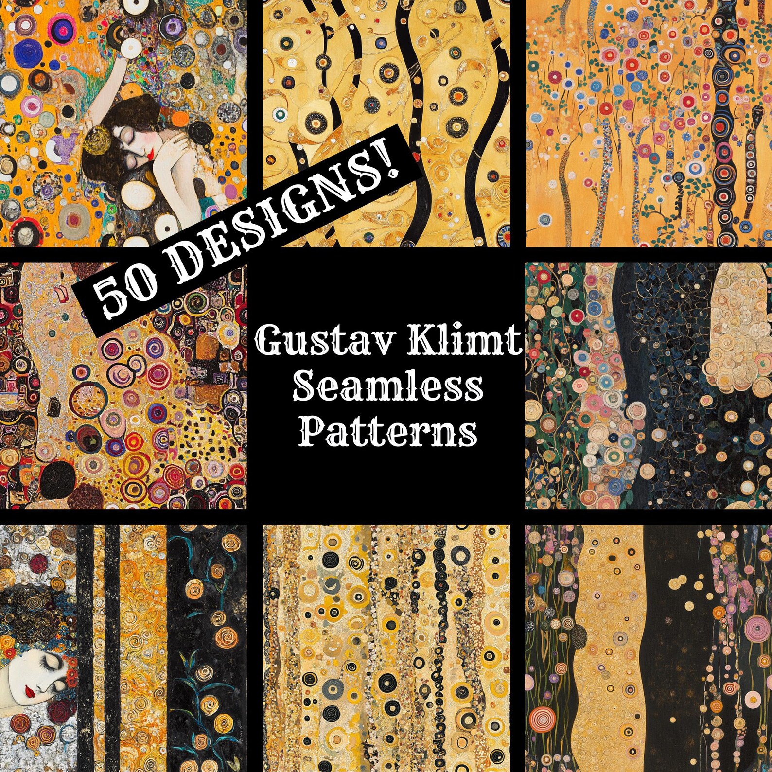 Gustav Klimt Seamless Patterns: Printable Digital Paper (digital ...