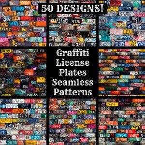 Graffiti License Plates Seamless Paper: PNG, 300 DPI (digital Download ...