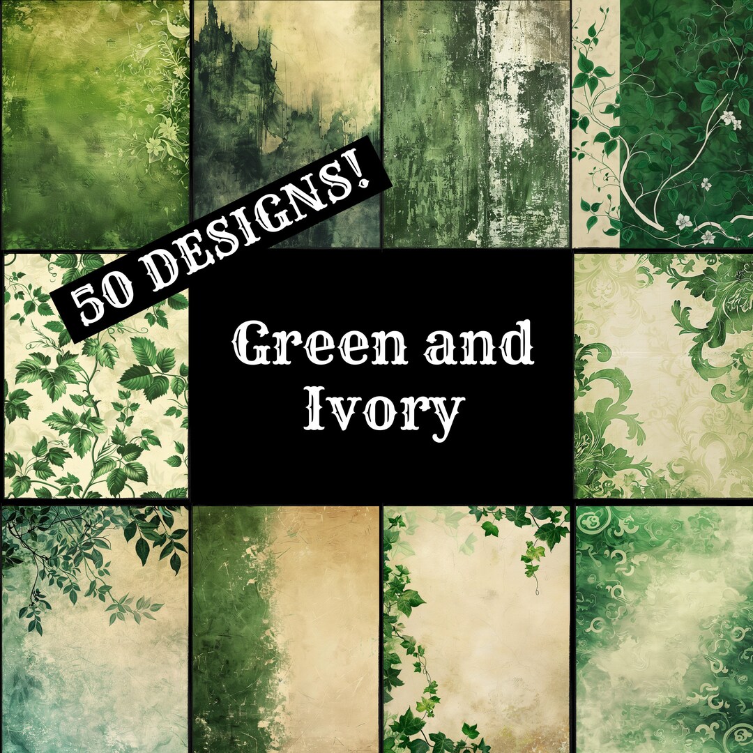 Green and Ivory Journal Paper, Green and Ivory Printable Paper, Vintage ...