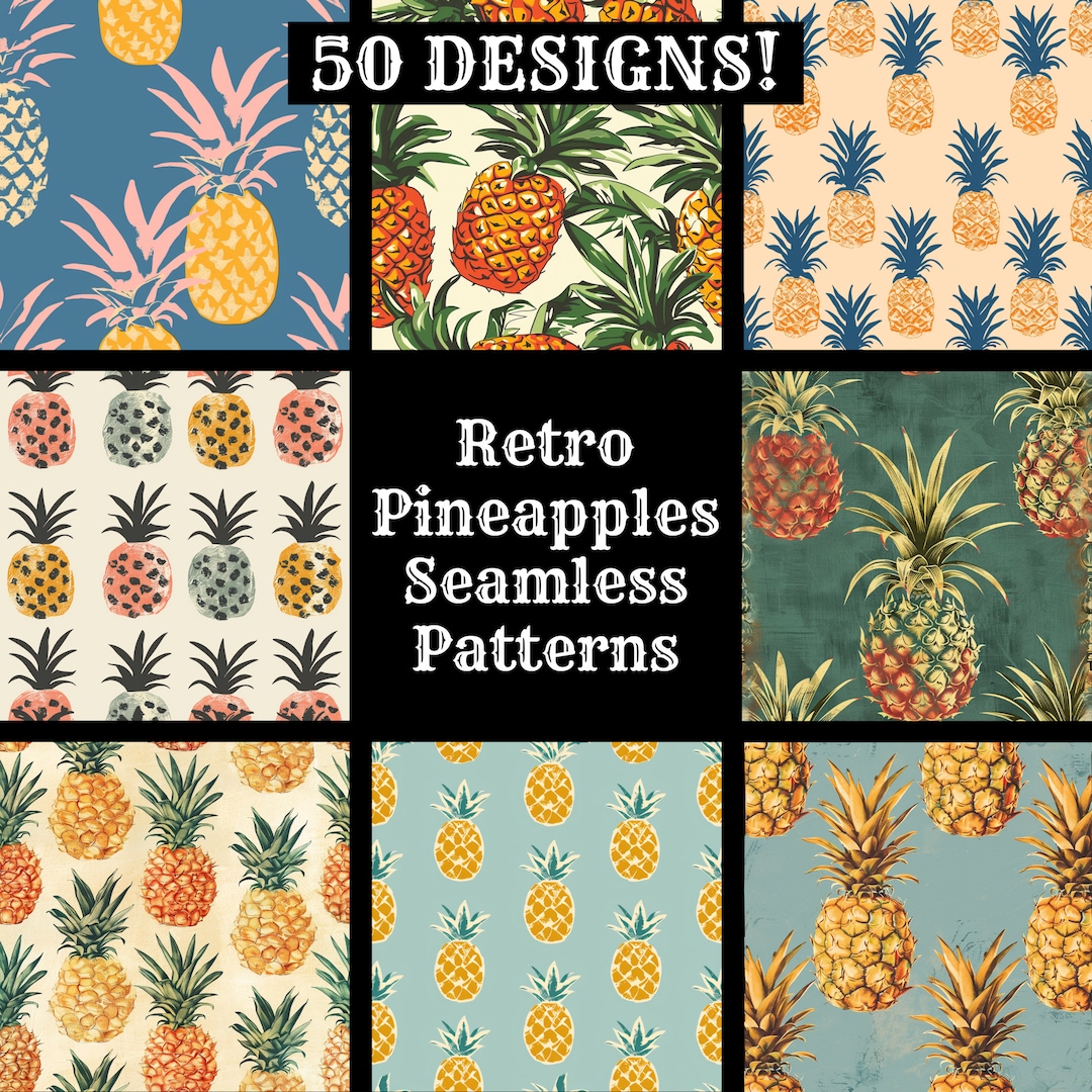 Retro Pineapples Seamless Digital Paper, Retro Pineapples Printable ...