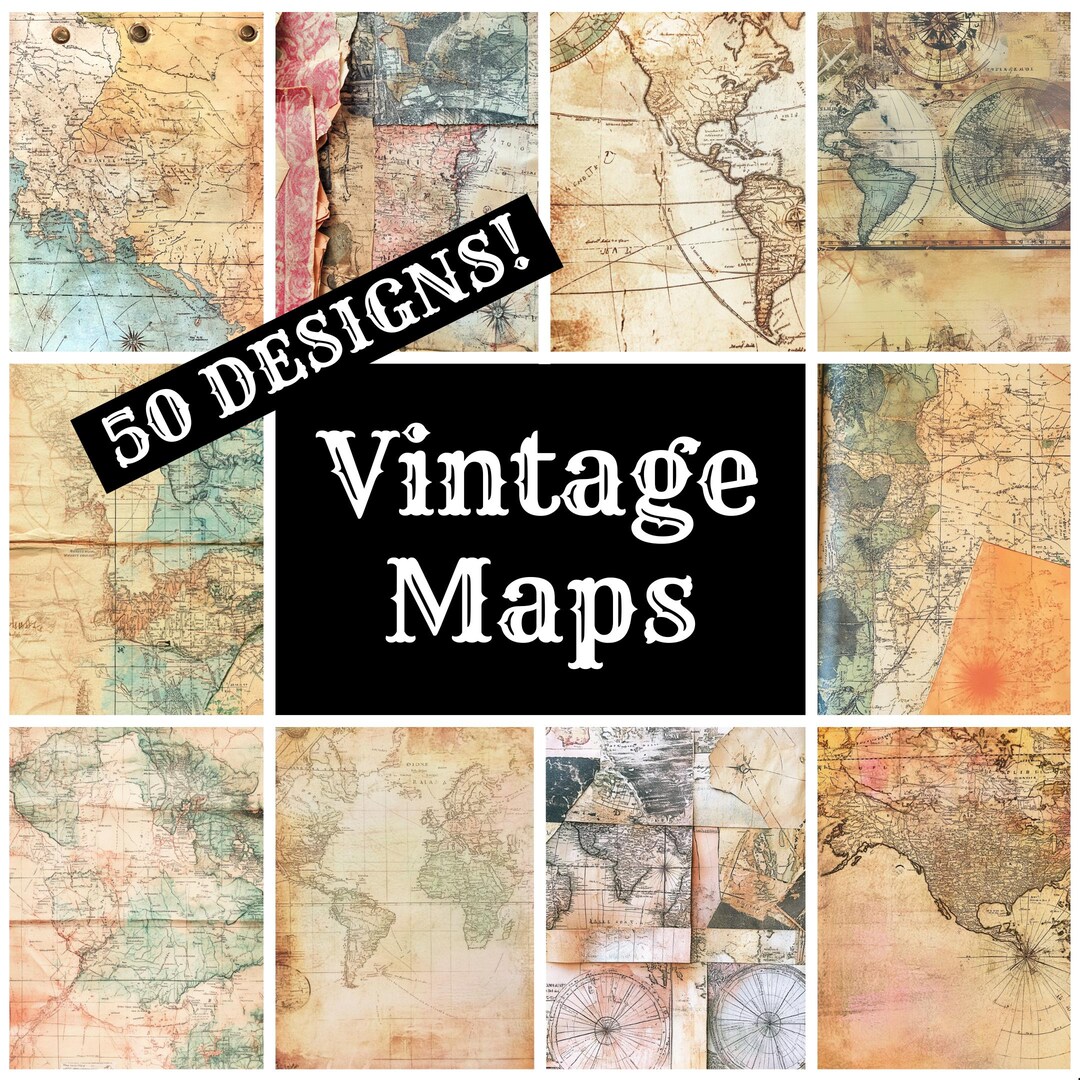 Vintage Maps Journal Paper, Vintage Maps Printable Paper, Vintage ...