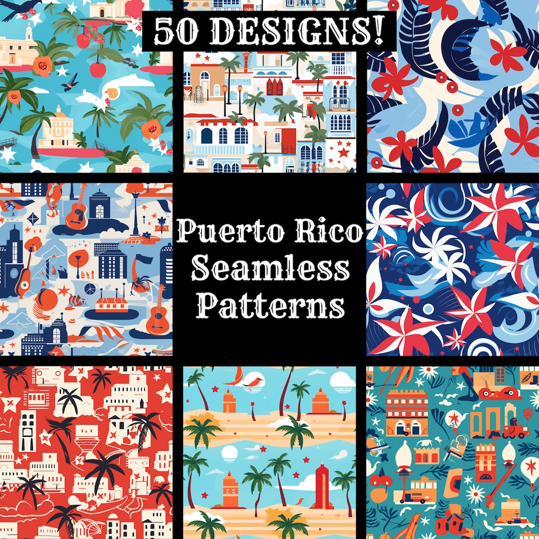 Puerto Rico Seamless Pattern: Tropical Digital Paper (PNG, 300 Dpi) - Etsy